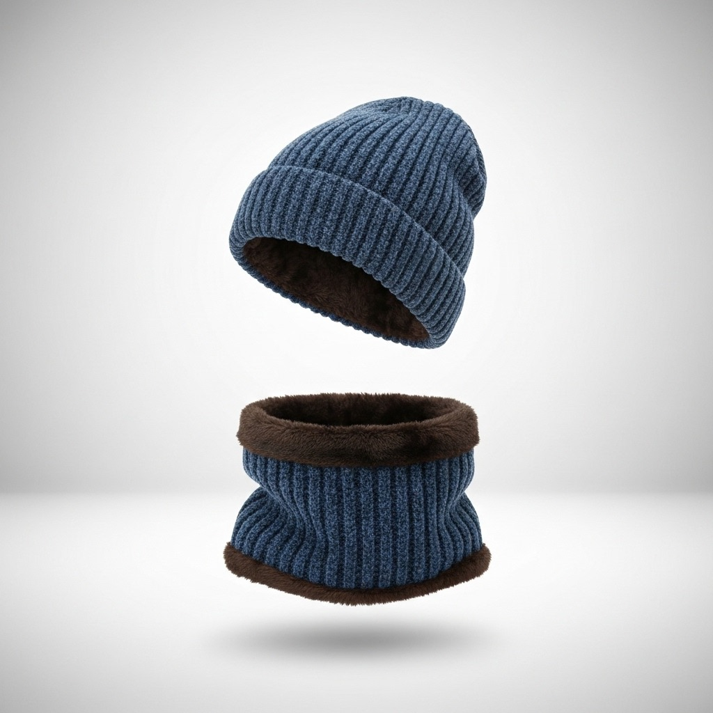 Beanie Hat & Scarf Set - Navy - Travox.Shop