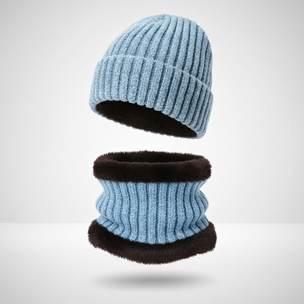 Beanie Hat & Scarf Set - Sky Blue - Travox.Shop