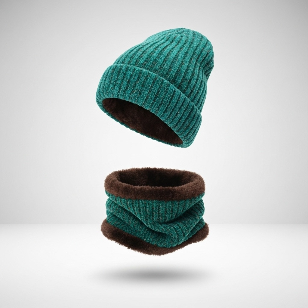 Beanie Hat & Scarf Set - Green - Travox.Shop