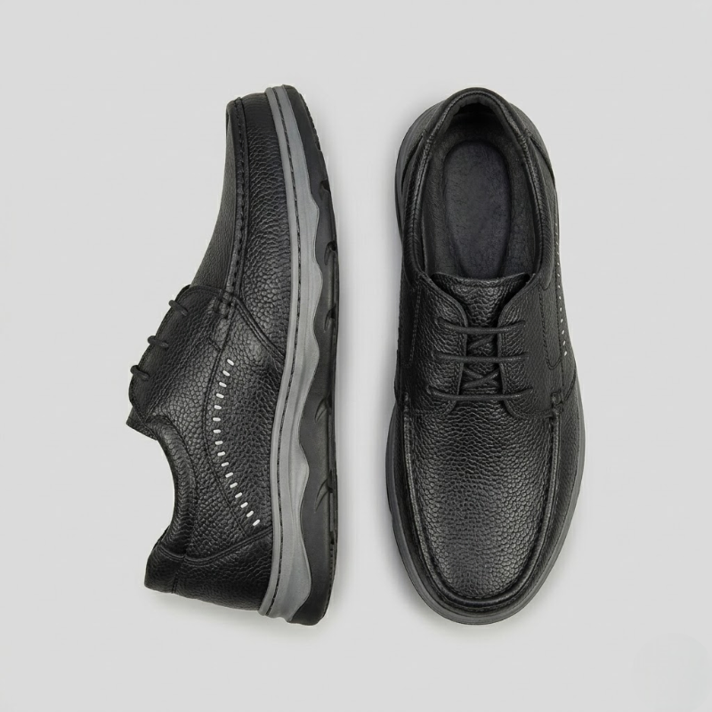 Premium Men’s Black Textured Leather Shoes - JeansFellow
