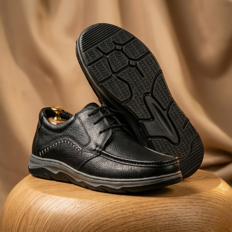 Premium Men’s Black Textured Leather Shoes - JeansFellow