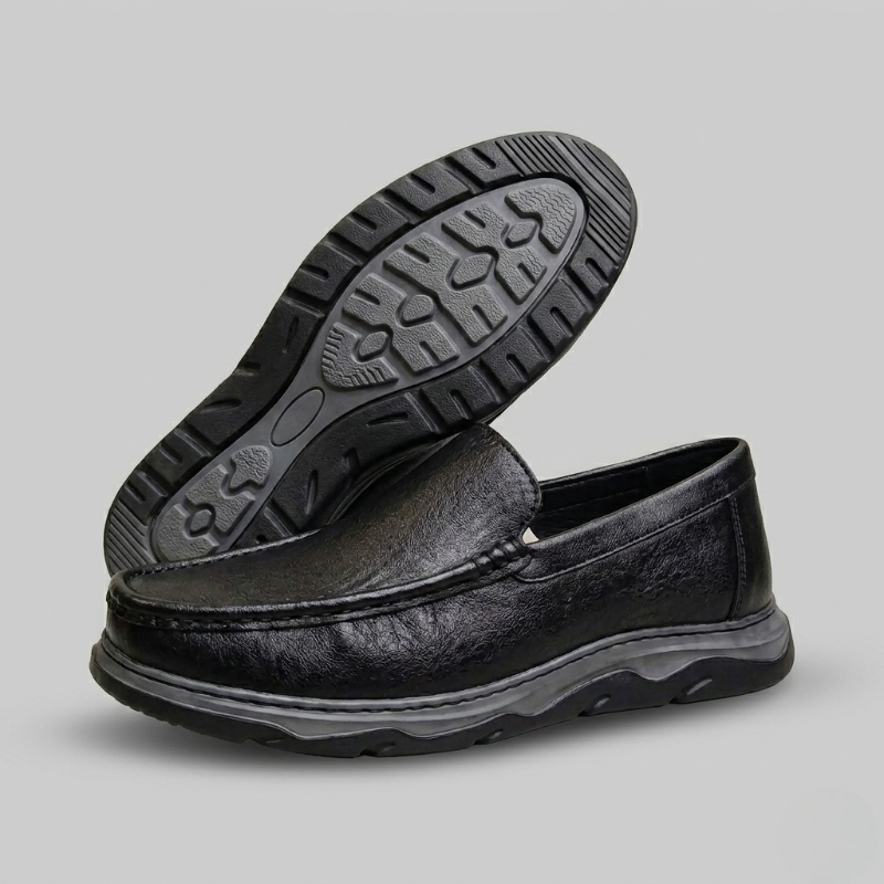 Men's Classic Black Leather Comfort Moccasins - JeansFellow